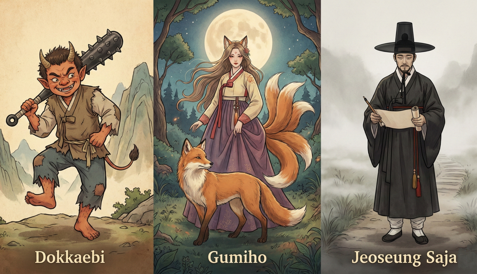 Korean Mythological Creatures: Dokkaebi And Gumiho, Jeoseung Saja ...